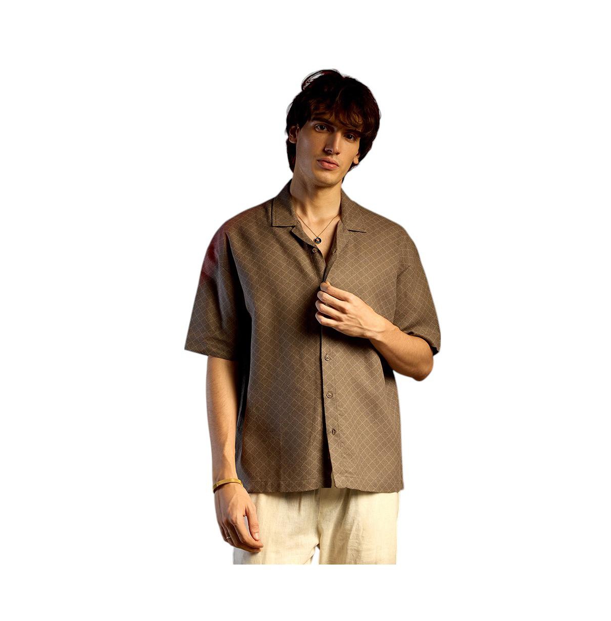 Click here for Campus Sutra Quad-Lined Oversized Shirt - Brown prices