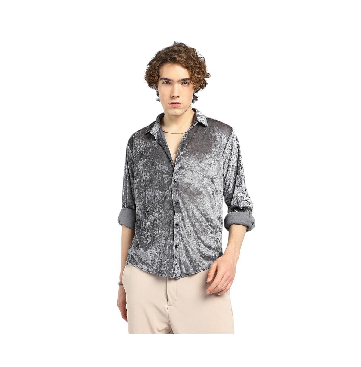 Click here for Campus Sutra Mens Solid Velvet Shirt - Grey prices