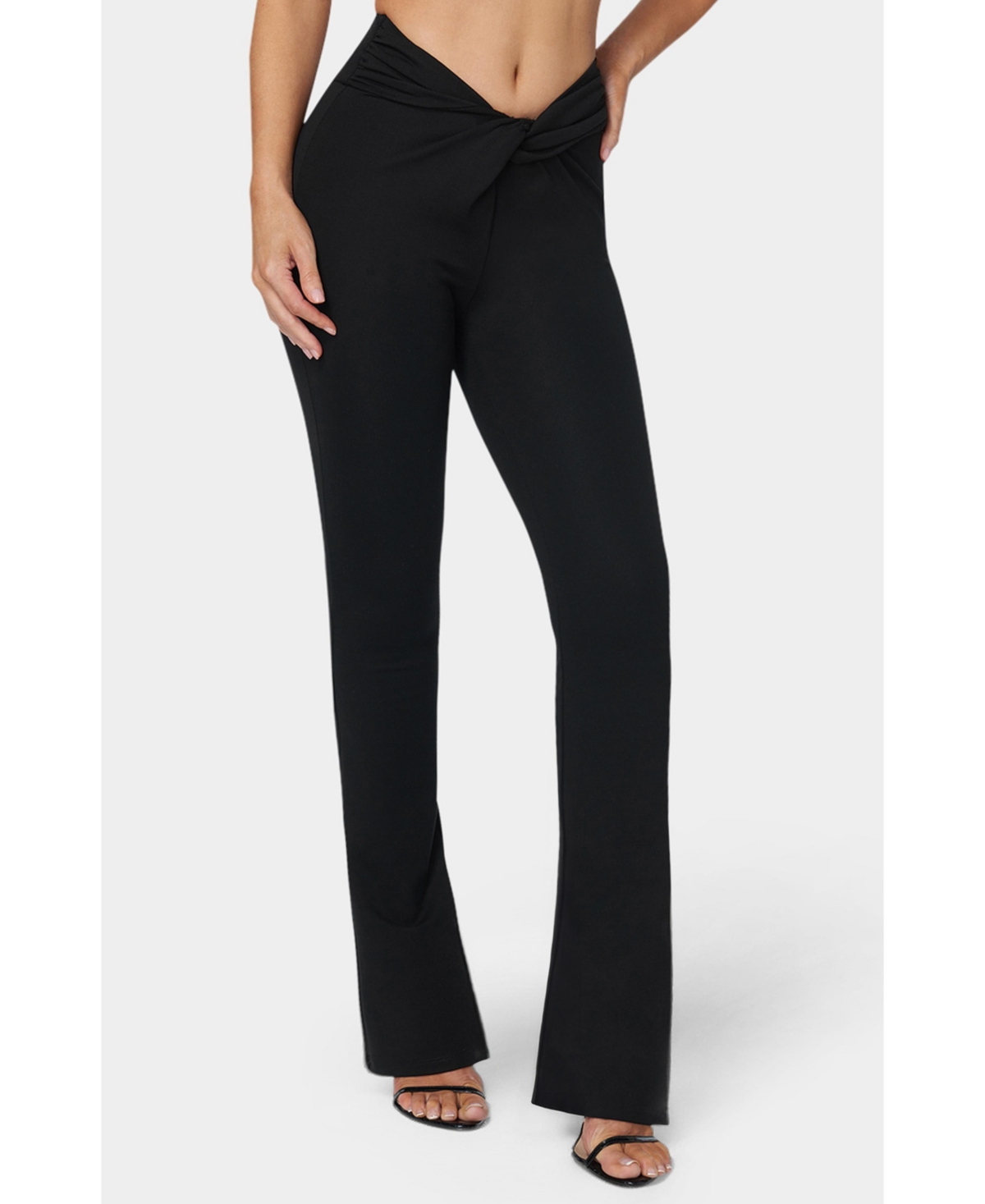 Click here for Bebe Twisted Waist Flared Leg Pant - Black prices