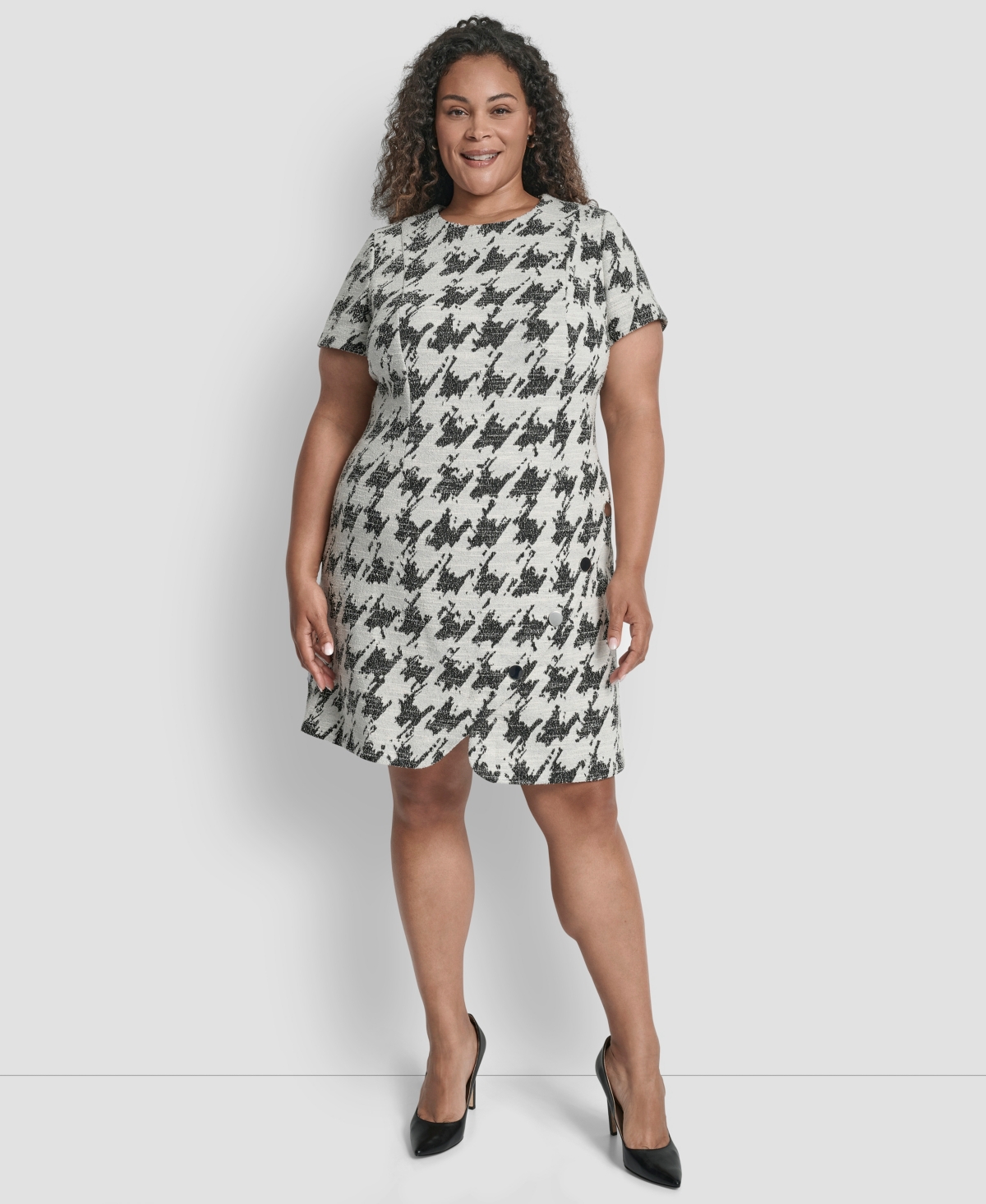 Click here for Dkny Plus Size Jewel Neck Rivets Sheath Short Dres... prices