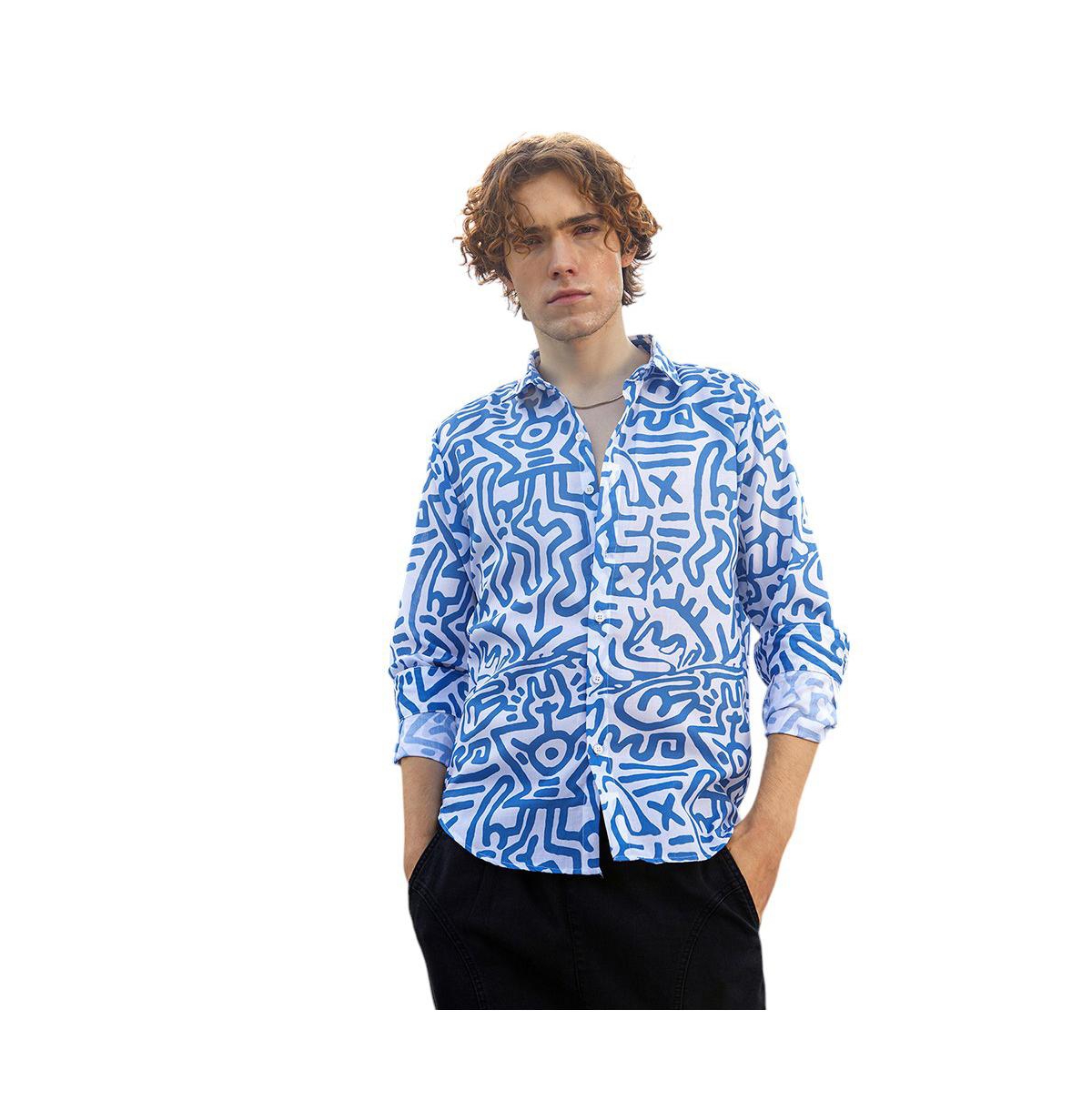 Click here for Campus Sutra Mens Contrast Graffiti Shirt - Blue prices
