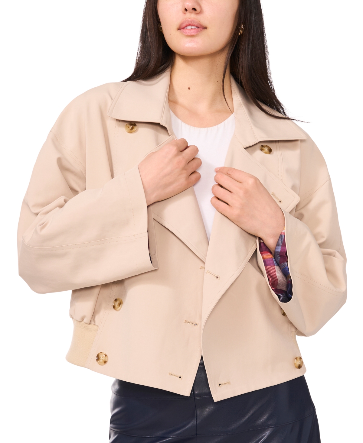 1.state Womens Cropped Smocked Waist Trench Coat - Taupe