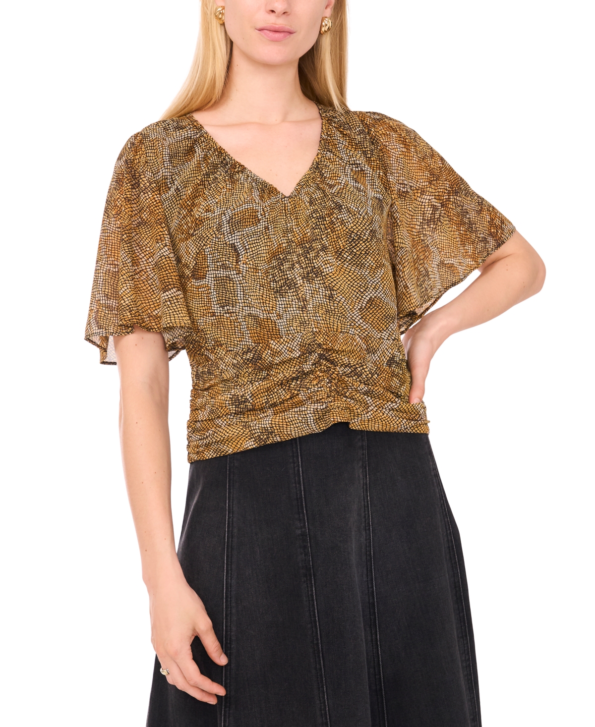Click here for 1.state Womens Flutter Center Front V-Neck Shirrin... prices