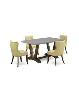 East West Furniture 5 Pc Dinette Set Limelight Linen Fabric Seat Button Tufted Back Kitchen Parson Chairs Rectangular Top Dining Table With Hardwood L