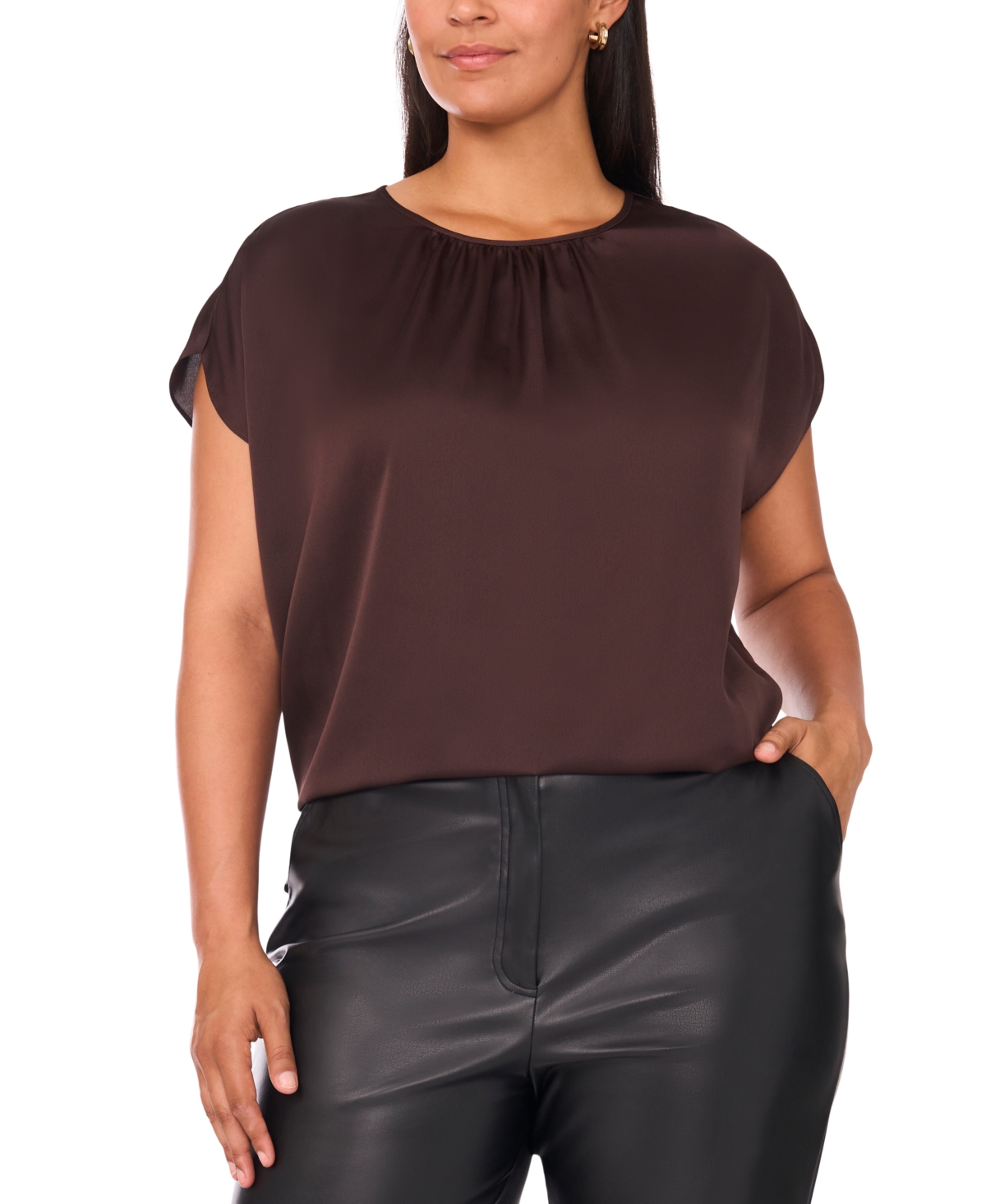 Click here for Vince Camuto Plus Size Crewneck Shirring Short Sle... prices