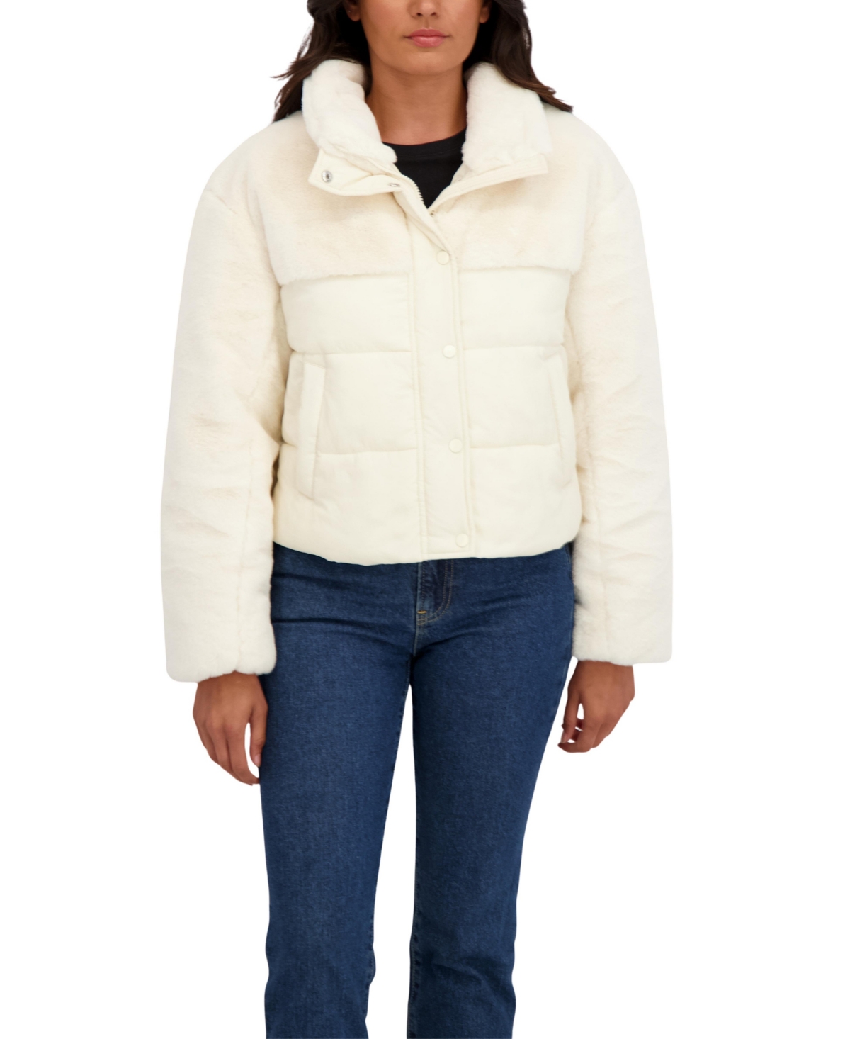 Click here for Sebby Collection Womens Short Mix Media Puffer Jac... prices