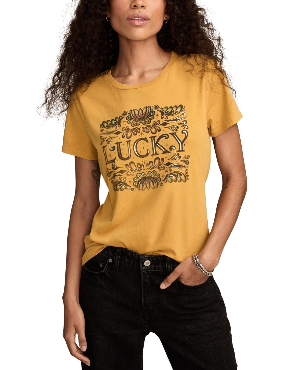 Click here for Lucky Brand Womens Ornate Floral Classic Crew T-Sh... prices