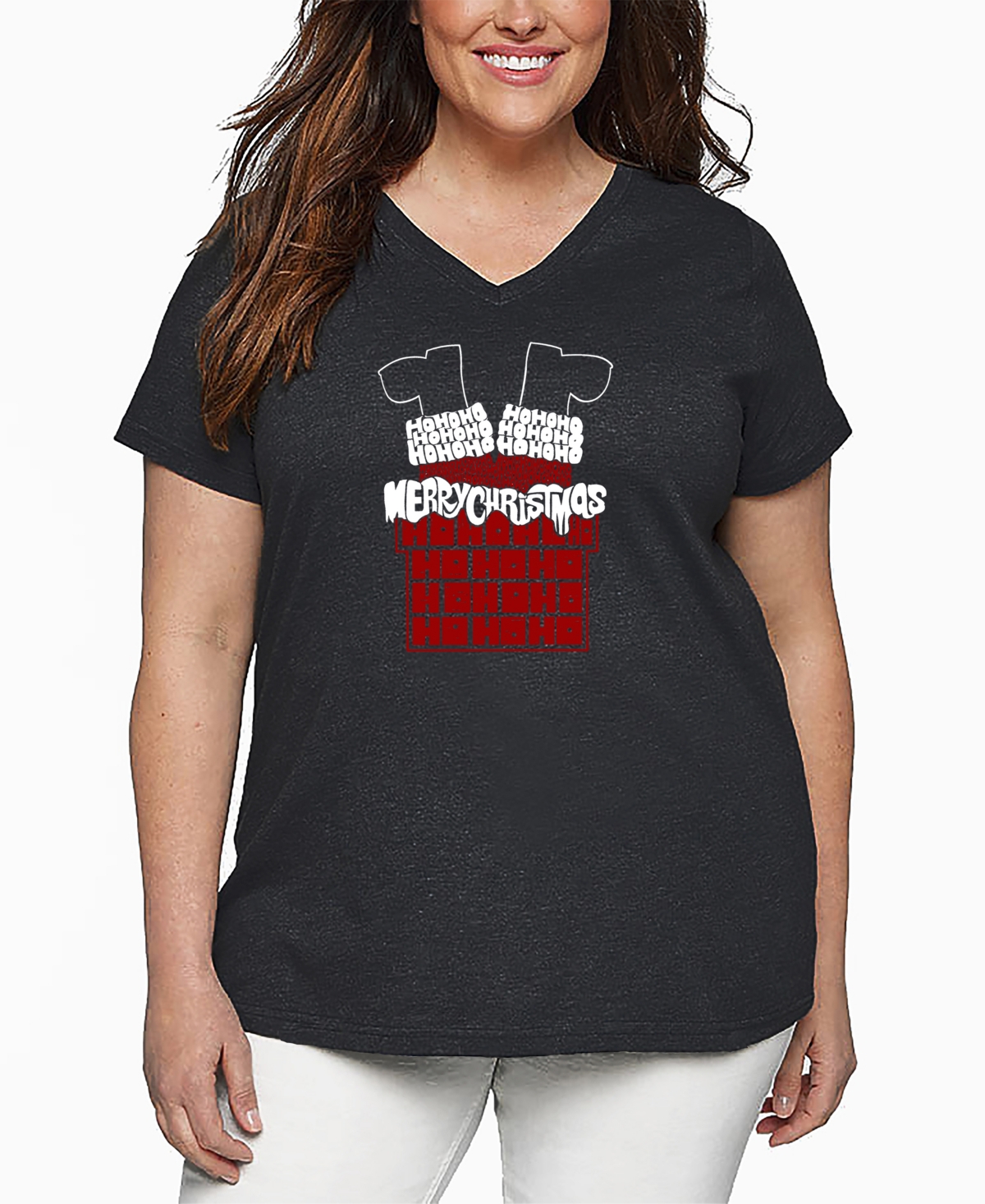 Click here for La Pop Art Plus Size Chimney Santa Word Art V-Neck... prices