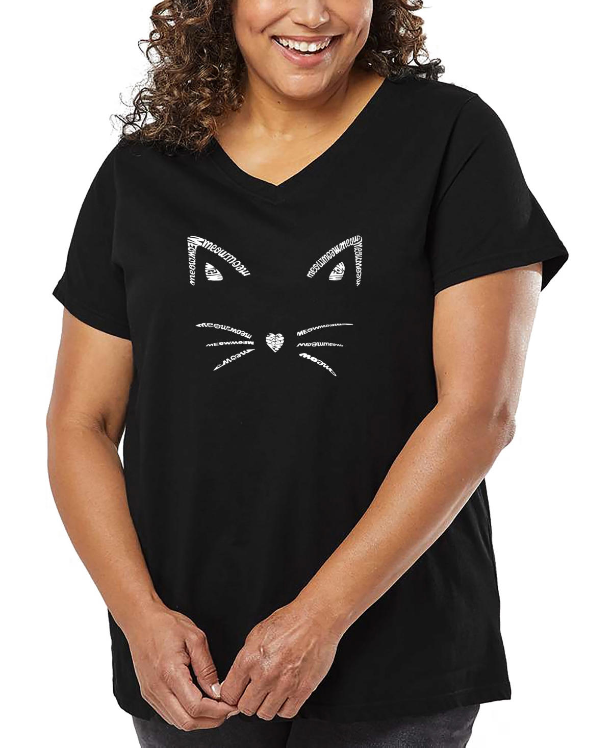 Click here for La Pop Art Plus Size Whiskers Word Art V-Neck T-Sh... prices