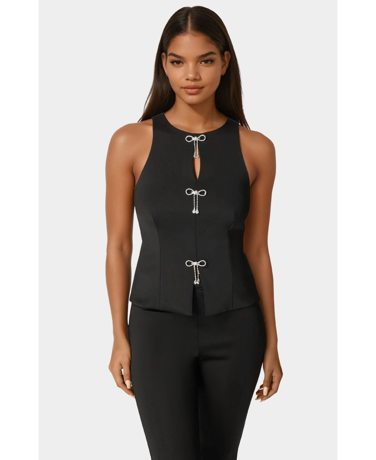 Click here for Bebe Bow Halter Neck Top - Black prices
