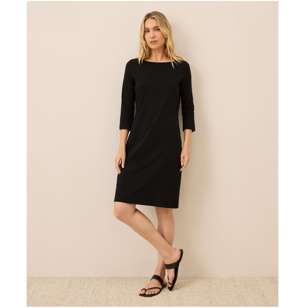 Click here for Pact Organic Cotton Softspun Boat Neck Dress - Bla... prices