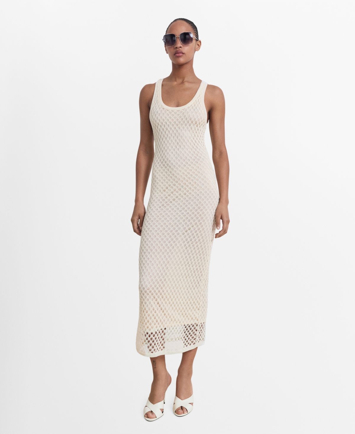 Click here for Mango Womens Crochet Long Dress - Ecru prices