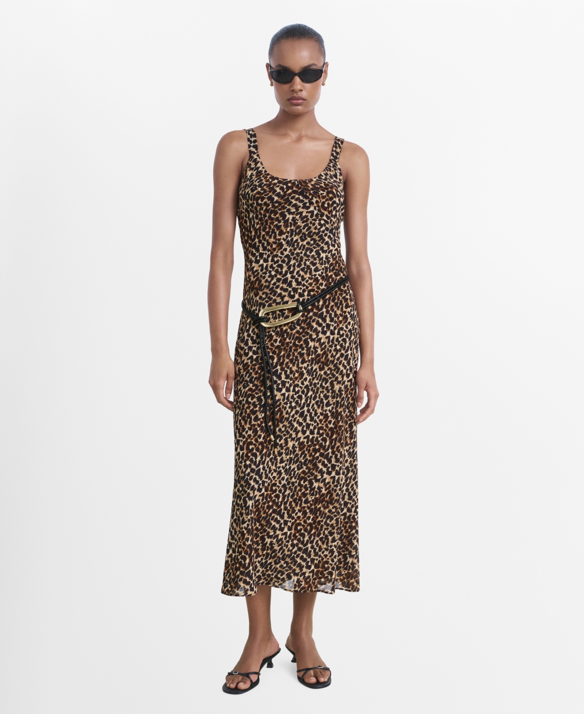 Click here for Mango Womens Animal-Print Midi-Dress - Black prices