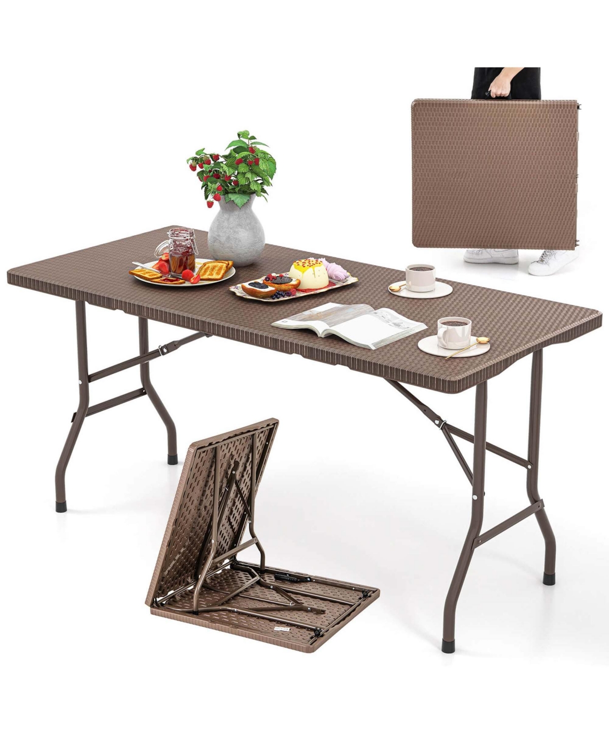 Click here for 5 ft Folding Picnic Table Outdoor Dining Table wit... prices