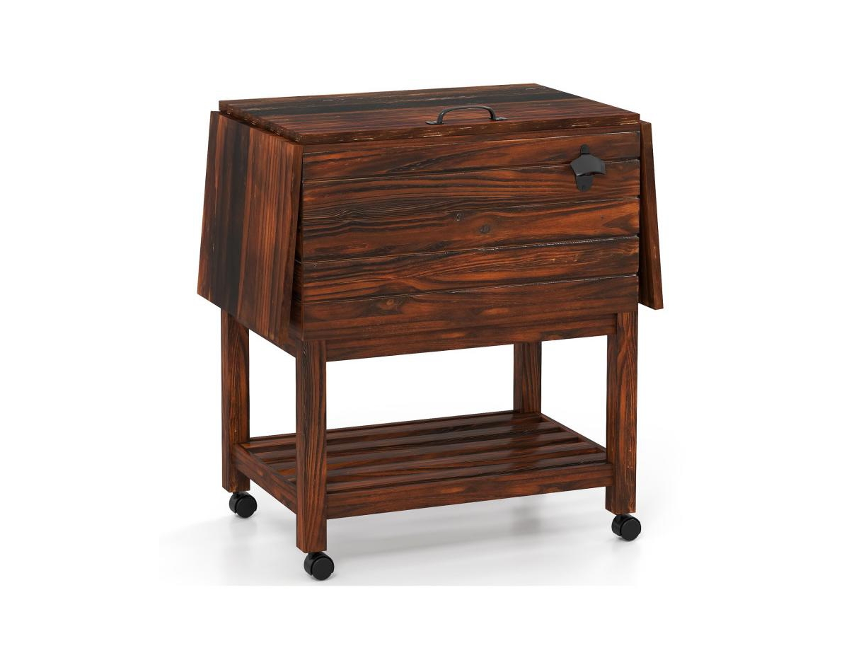 Akiudex Wooden Patio Cooler Ice Chest with 54QT Capacity and Wheels - Brown
