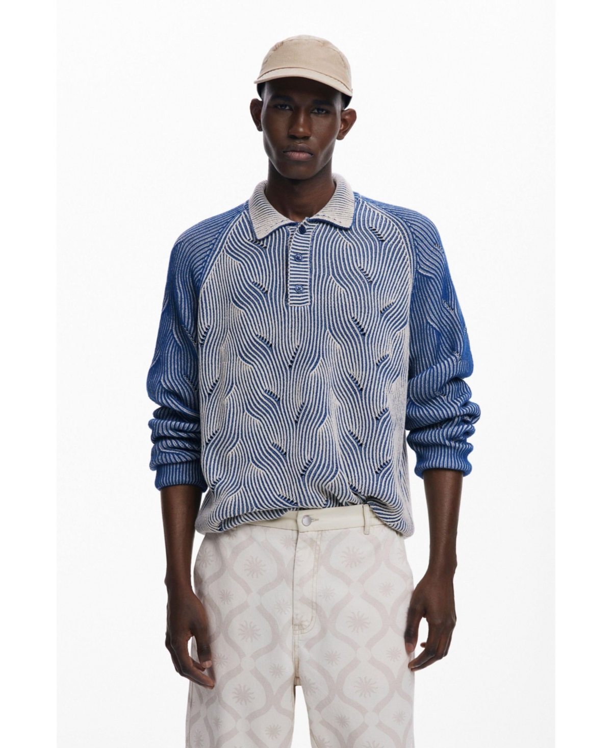 Click here for Desigual Mens Heathered polo sweater - Blue prices