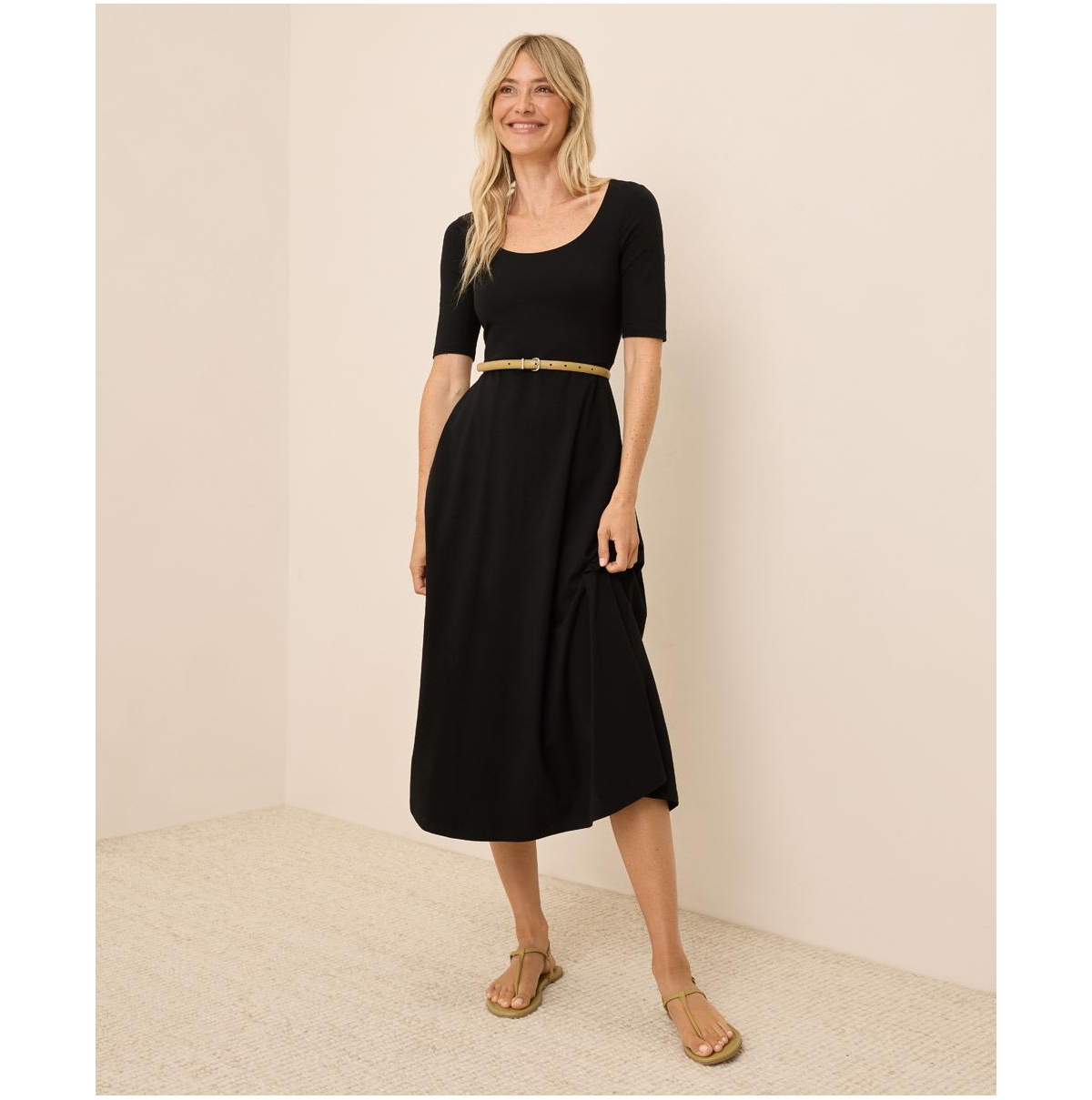 Click here for Pact Womens Organic Cotton Fit & Flare Scoop Midi... prices