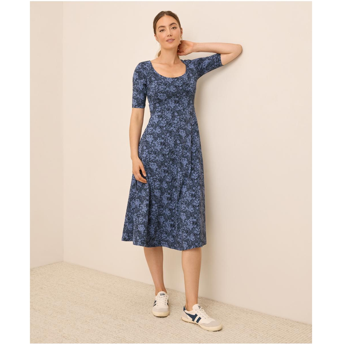 Click here for Pact Womens Organic Cotton Fit & Flare Scoop Midi... prices