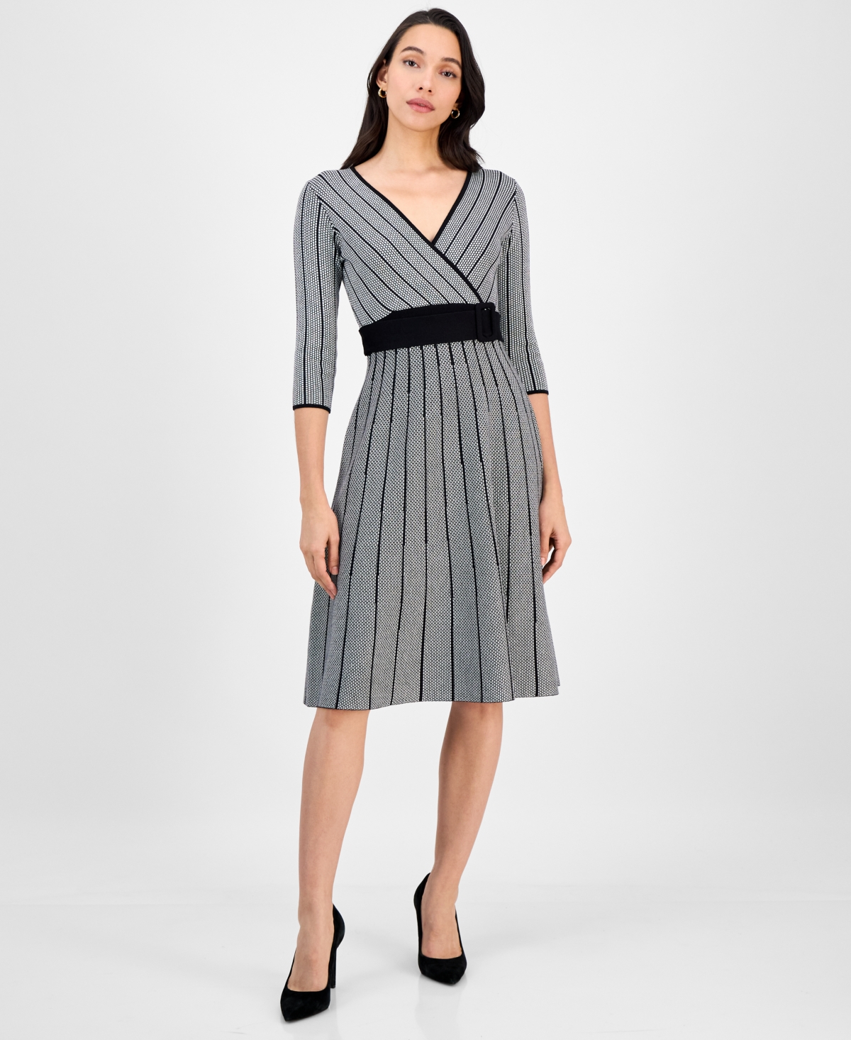 Click here for Robbie Bee Petite Belted Surplice V-Neck Sweater D... prices