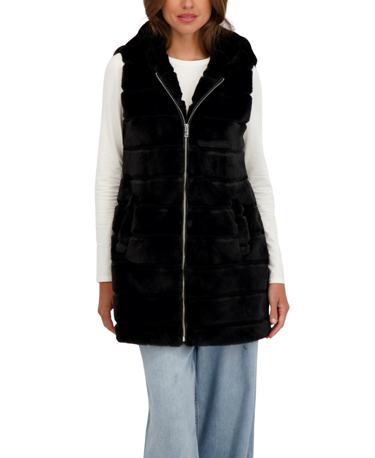 Click here for Sebby Collection Womens Hooded Grooved 3/4 Faux Fu... prices