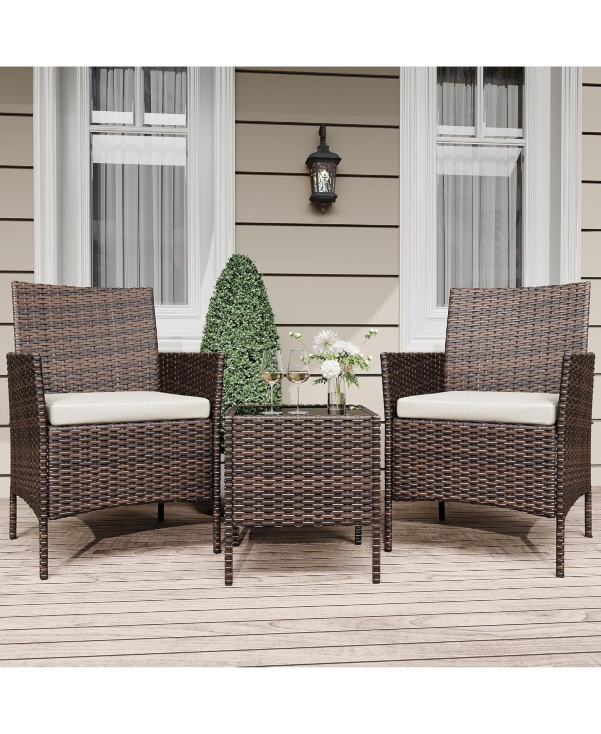 Click here for gaomon 3 Pieces Brown/Beige Rattan Patio Furniture... prices