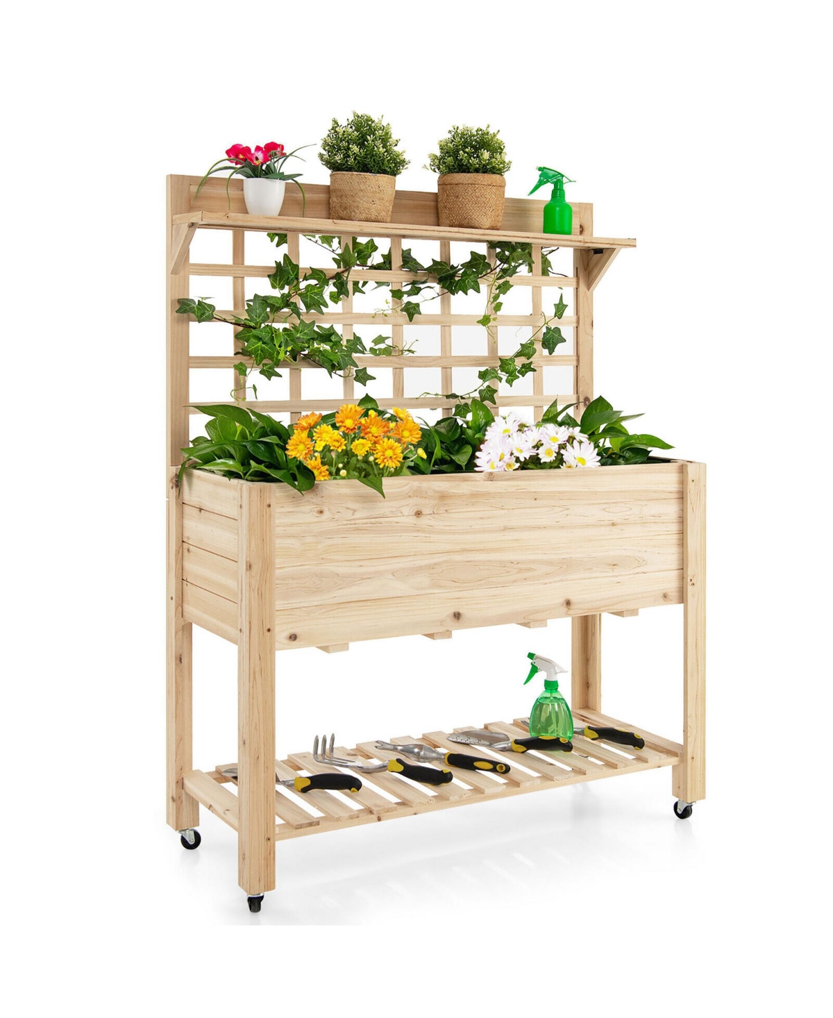 Click here for Gymax Raised Garden Bed Mobile Elevated Wooden Pla... prices