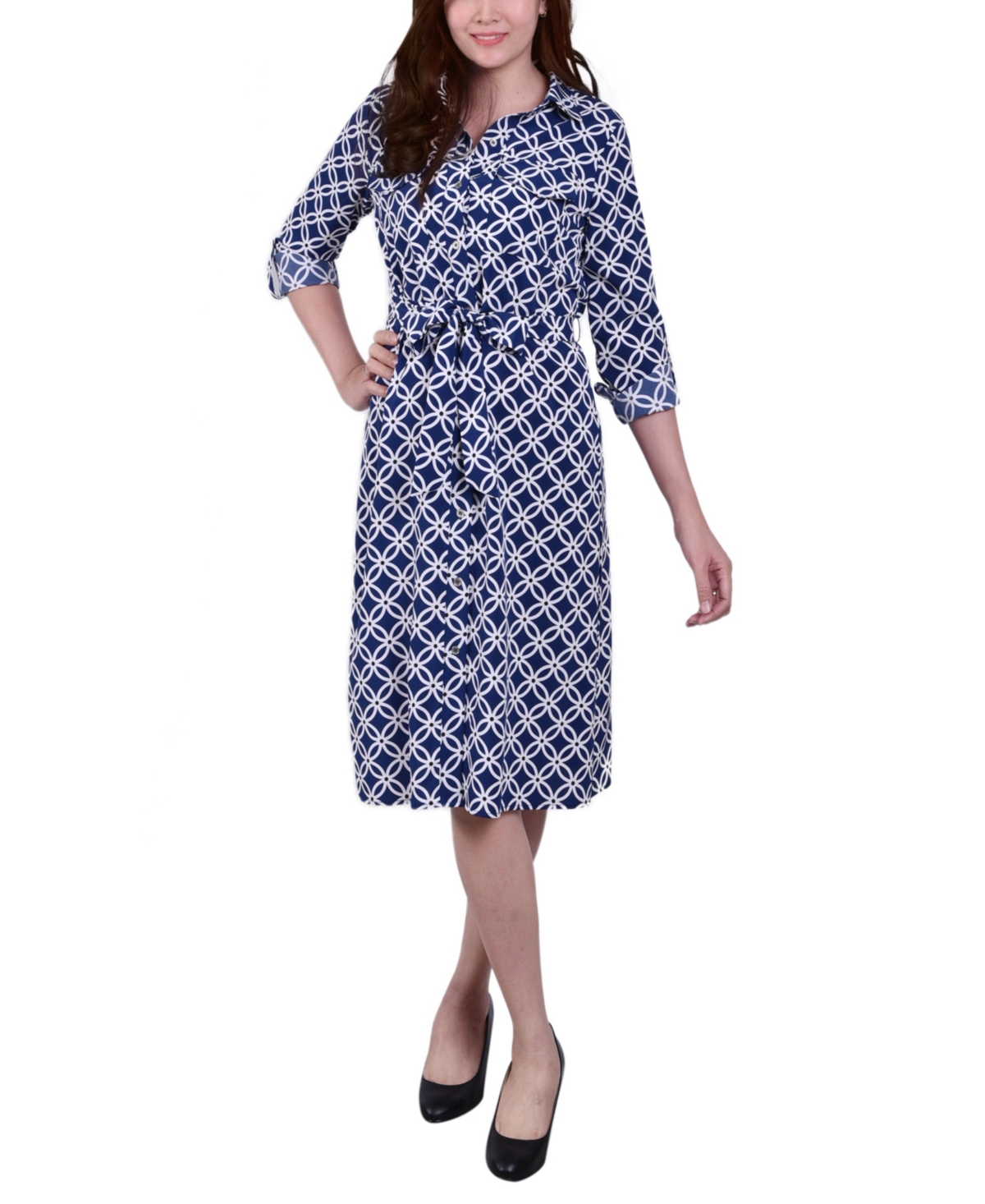 Click here for Ny Collection Petite Geometric Printed Long Sleeve... prices