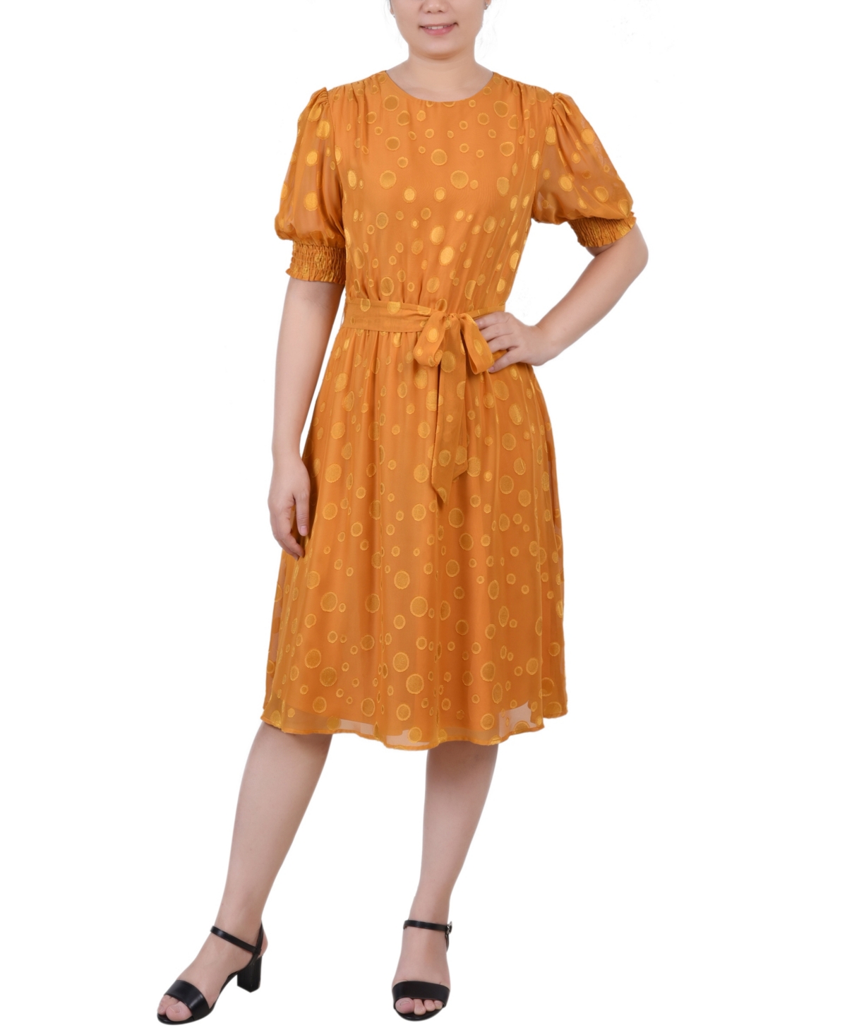 Click here for Ny Collection Petite Elbow Sleeve Swiss Dot Dress... prices
