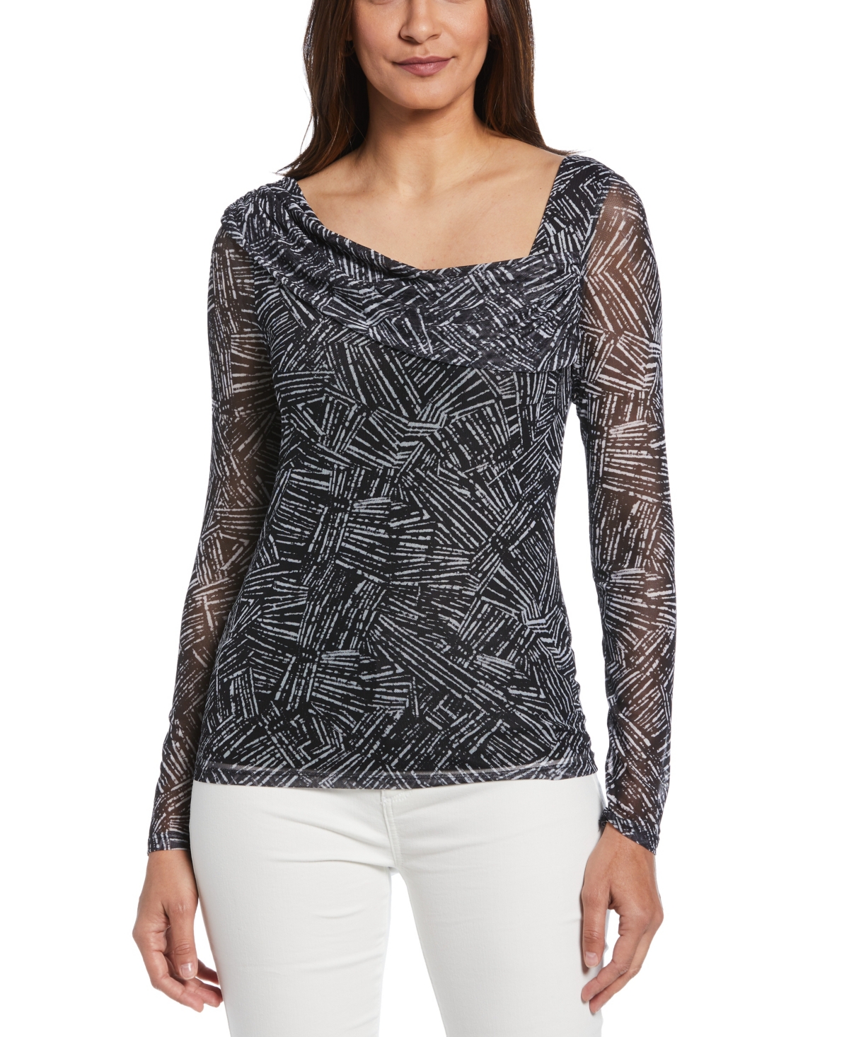 Click here for Ella Rafaella Womens Printed Asymmetrical Mesh Top... prices