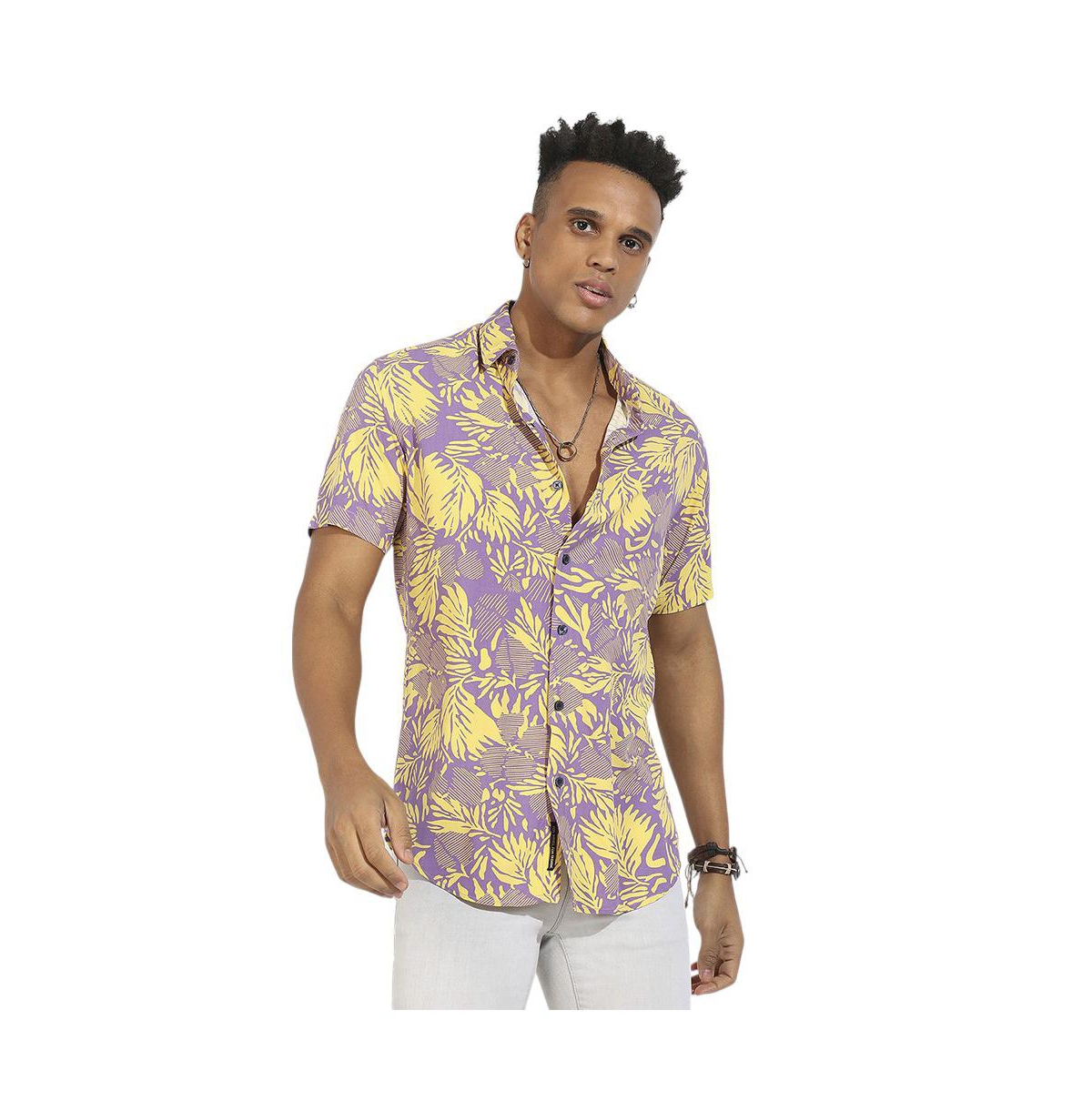 Click here for Campus Sutra Mens Lavender & Yellow Contrast Folia... prices