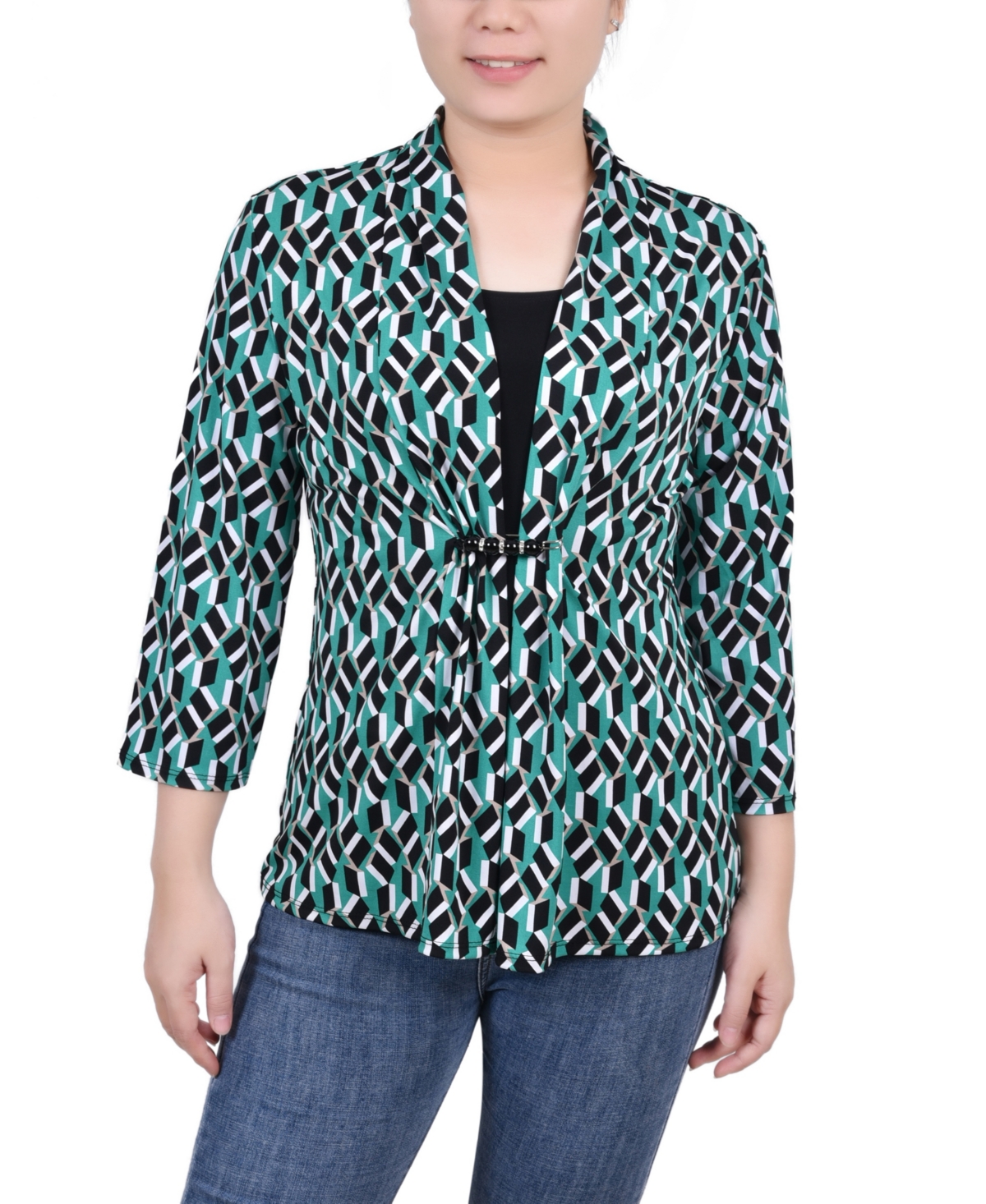 Click here for Ny Collection Petite 3/4 Sleeve Two-Fer Top - Gree... prices