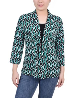 NY Collection Petite 3/4 Sleeve Two-Fer Top - Macy's