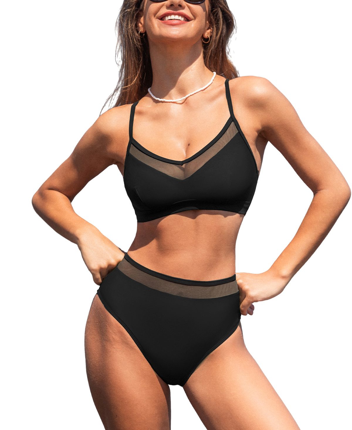 Click here for Cupshe Womens V-Neck Mesh Crisscross Back Bikini S... prices