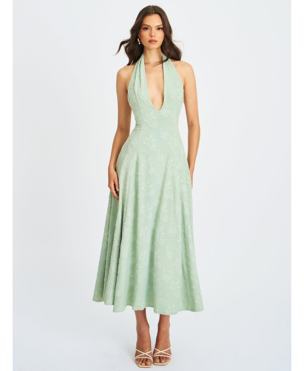 Click here for Miss Circle Women Magda Mint Green Deep V Neck Hal... prices