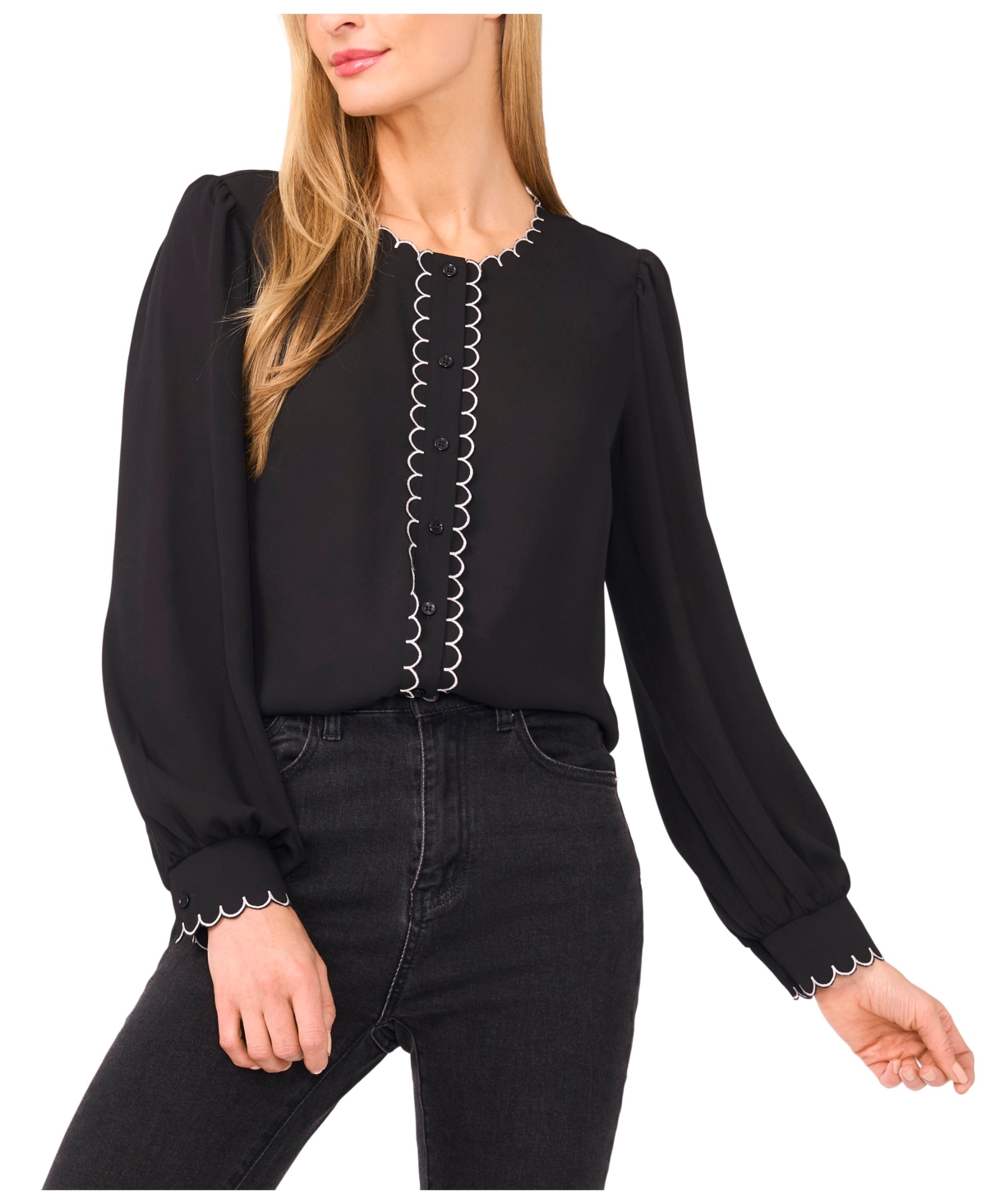 Click here for CeCe Womens Long Sleeve Button Down Top - Rich Bla... prices