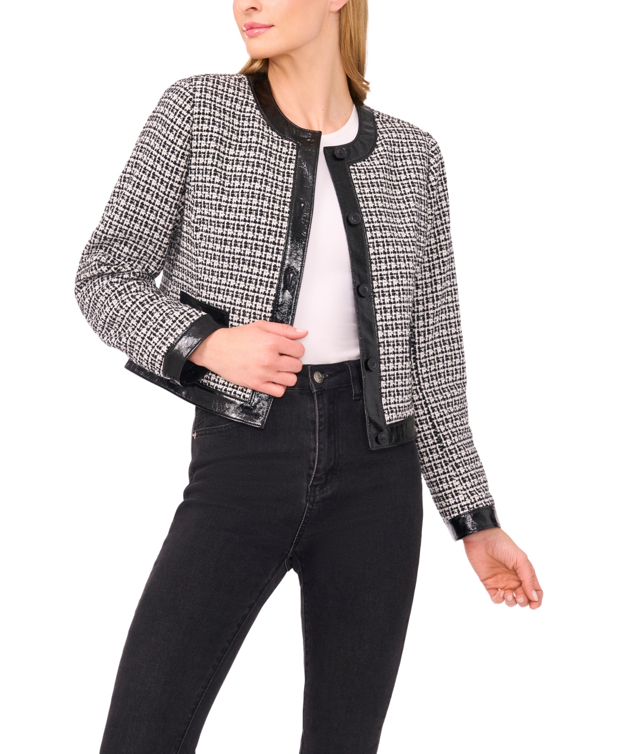 Click here for CeCe Womens Flap Pocket Jacket - Rich Black prices