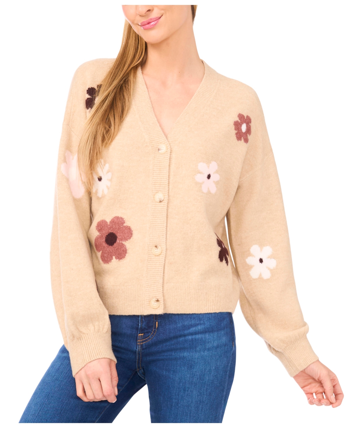 Click here for CeCe Womens Flower Pattern V-Neck Cardigan Sweater... prices