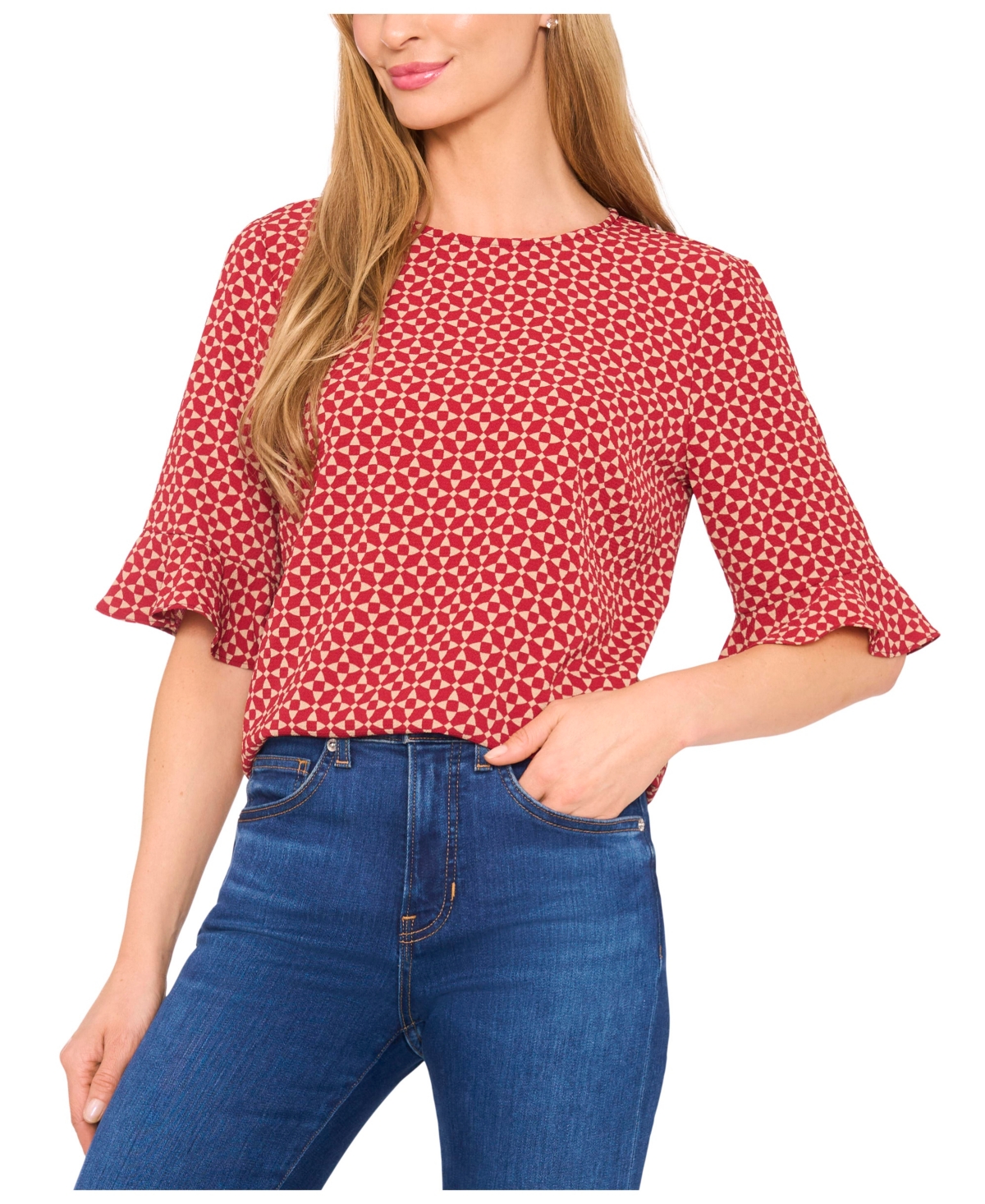Click here for CeCe Womens Crewneck Top - Mulberry Red prices