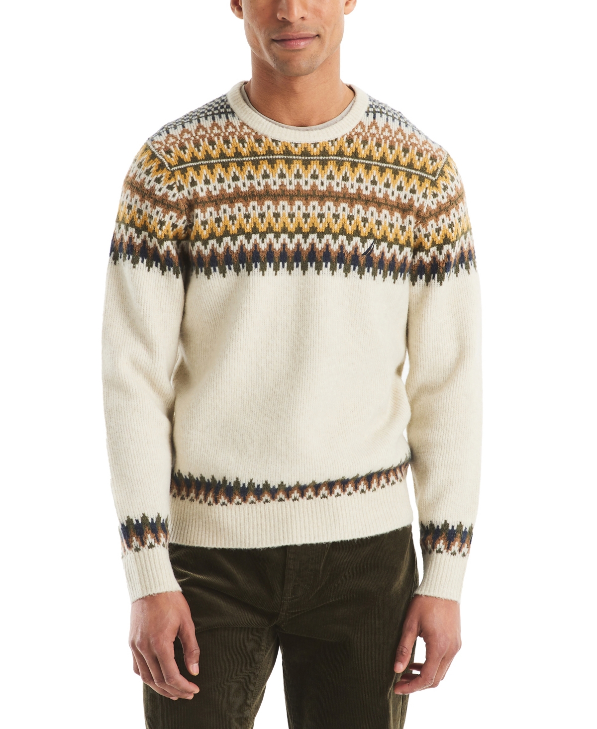Click here for Nautica Mens Fair Isle Patterned Sweater - Natural prices