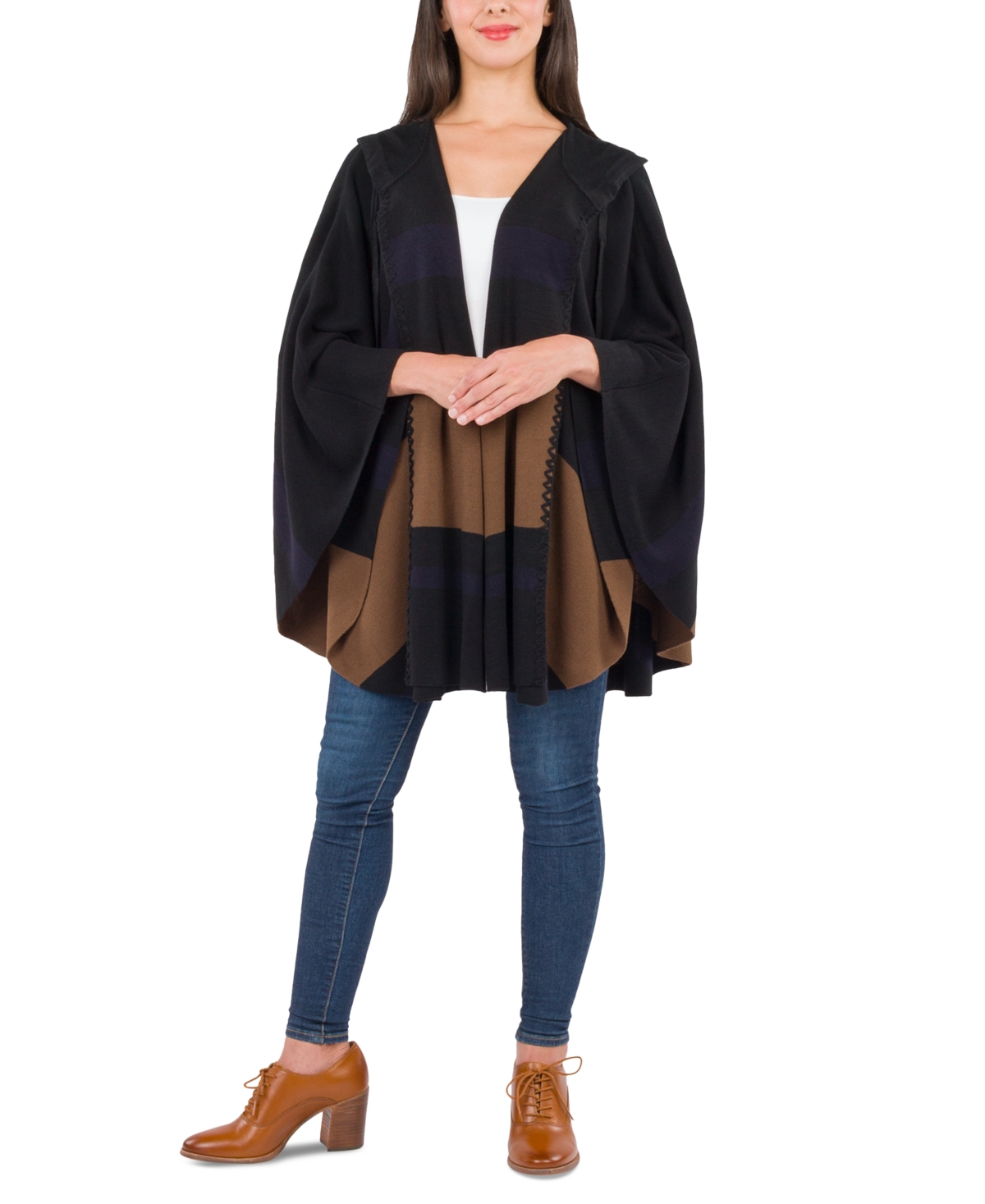 Click here for Patricia Nash Striped Hooded Cape - Black/moonligh... prices
