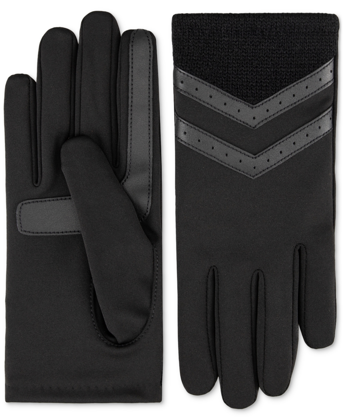 Isotoner Signature Womens Rib-Knit Fleece-Lined Gloves - Black