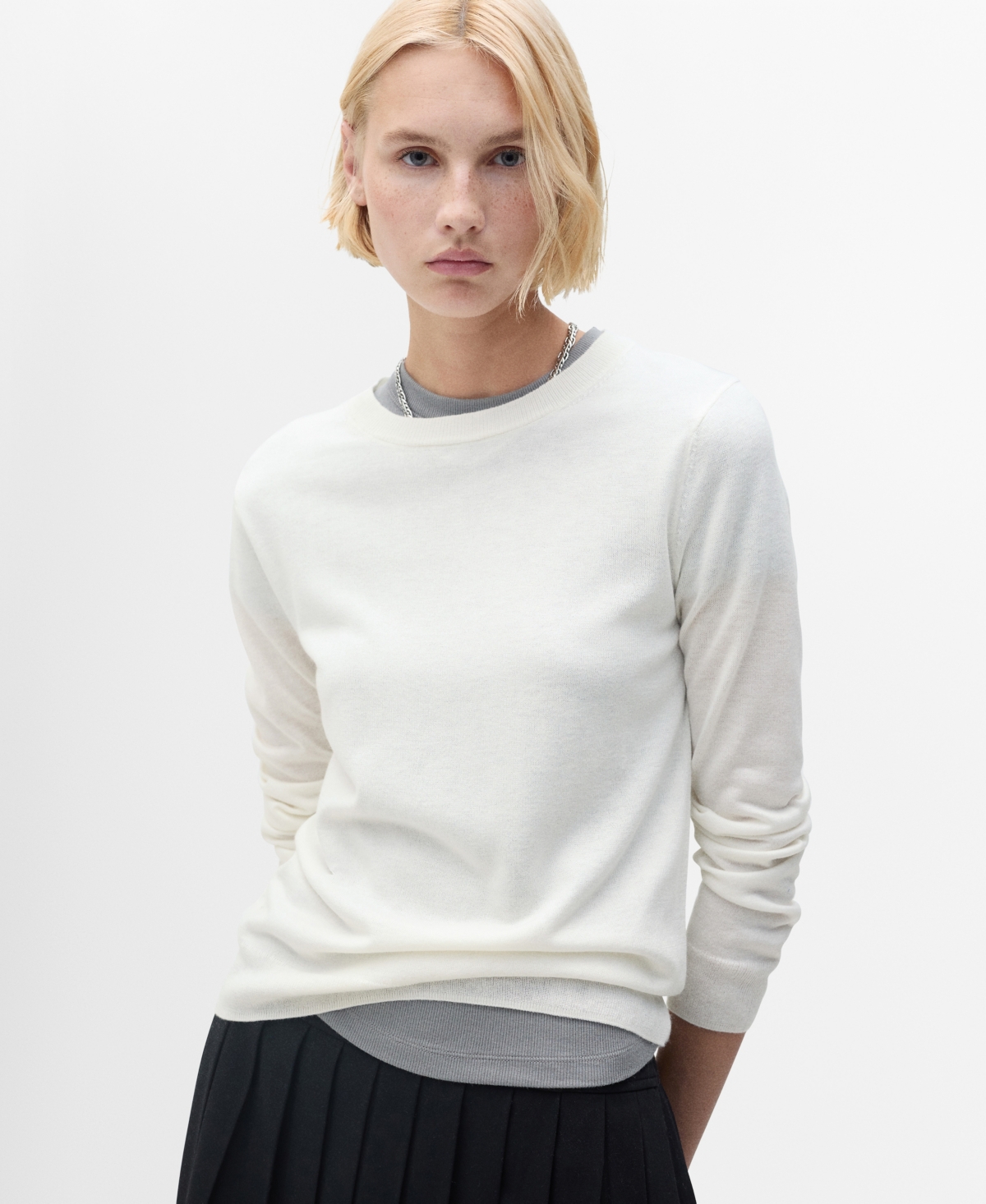 Click here for Mango Womens Wool-Blend Round-Neck Sweater - Ecru prices