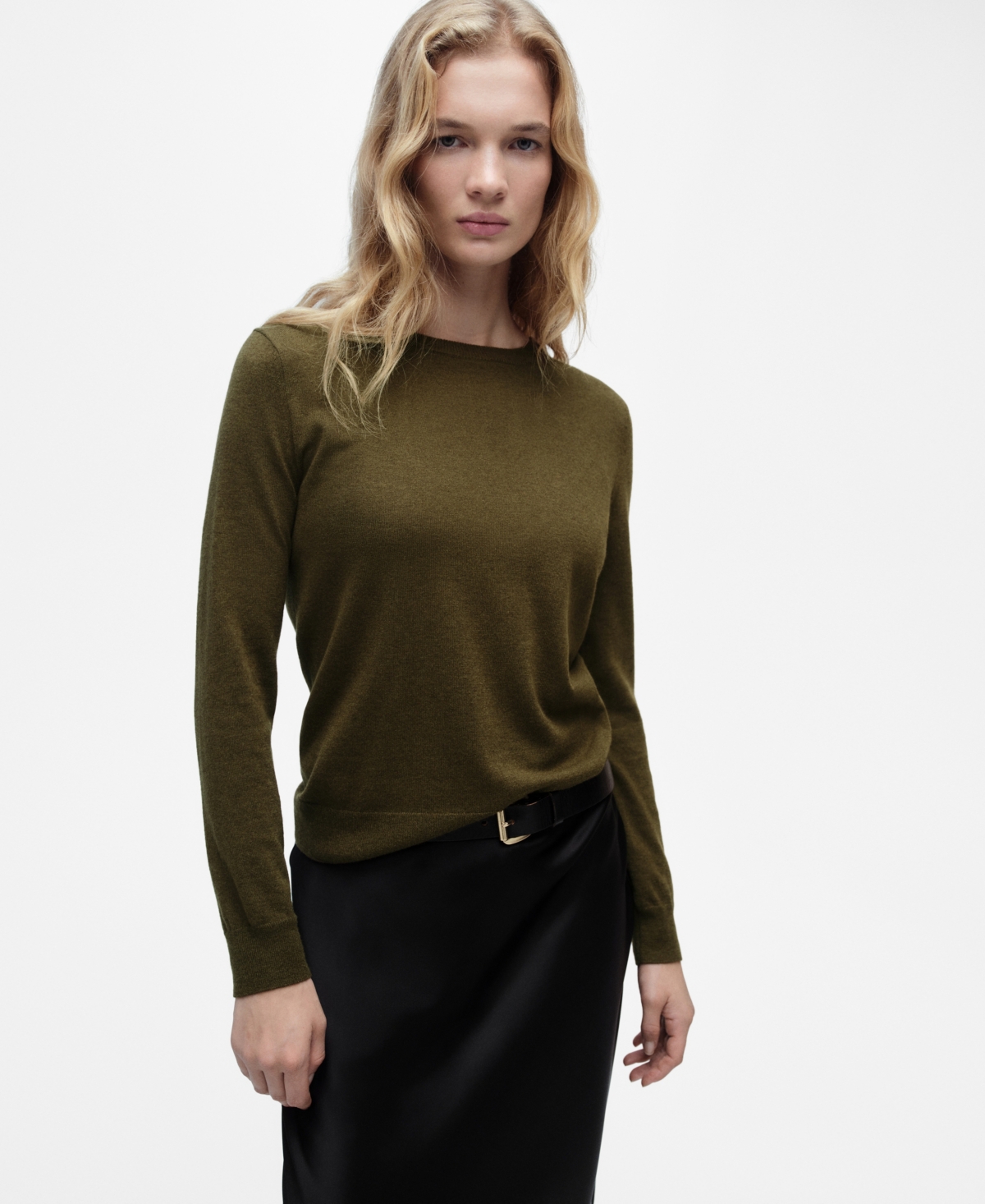 Click here for Mango Womens Wool-Blend Round-Neck Sweater - Khaki prices