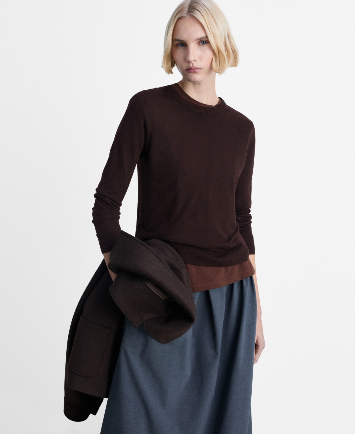 Click here for Mango Womens Wool-Blend Round-Neck Sweater - Choco... prices