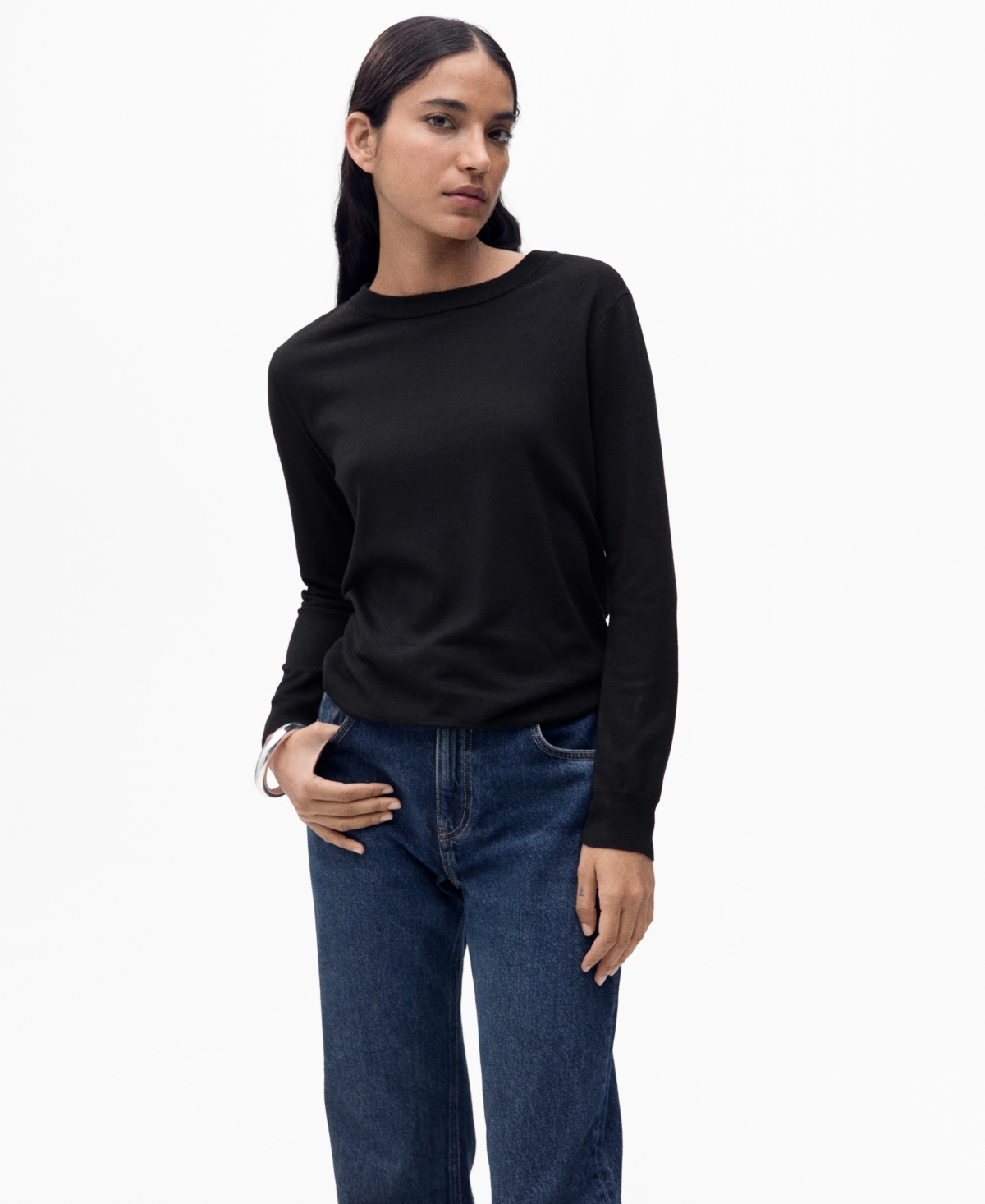 Click here for Mango Womens Wool-Blend Round-Neck Sweater - Black prices