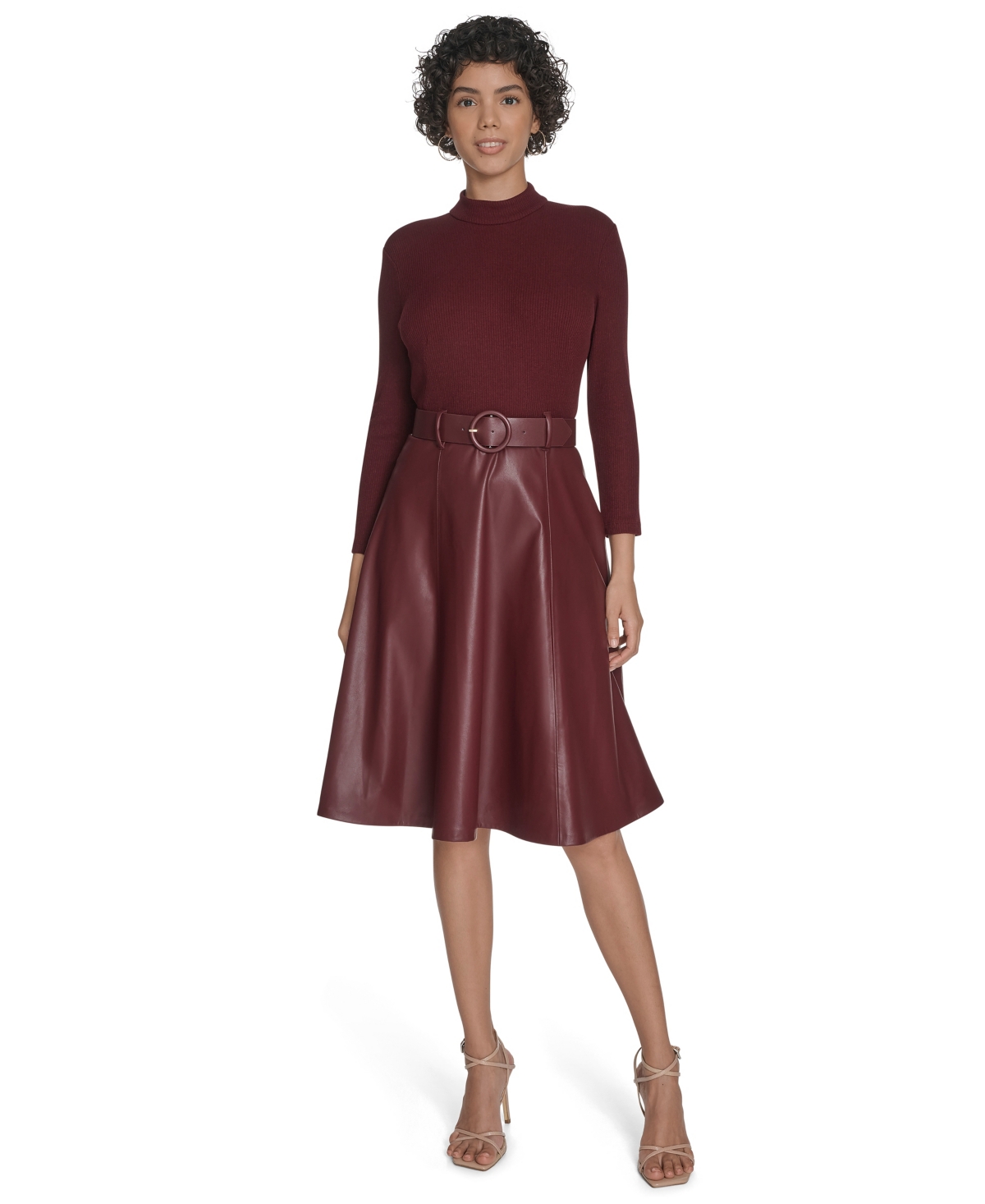 Click here for Calvin Klein Womens Pleather Combo Midi Dress - Sy... prices