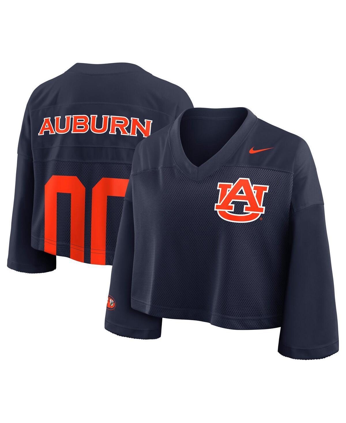 Click here for Nike Womens Navy Auburn Tigers Cropped Mesh Fashio... prices