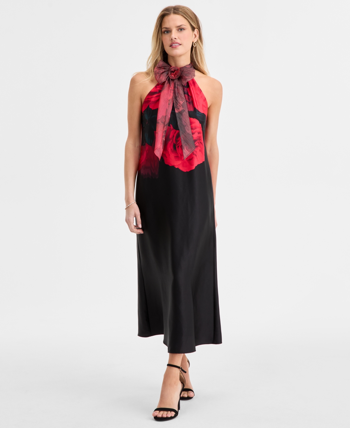 Karl Lagerfeld Paris Womens Floral Print Dress - Black/Admiral Red Multi