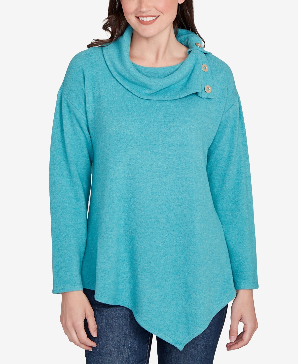 Click here for Ruby Rd. Petite Heather Cozy Knit Split Cowl Top -... prices