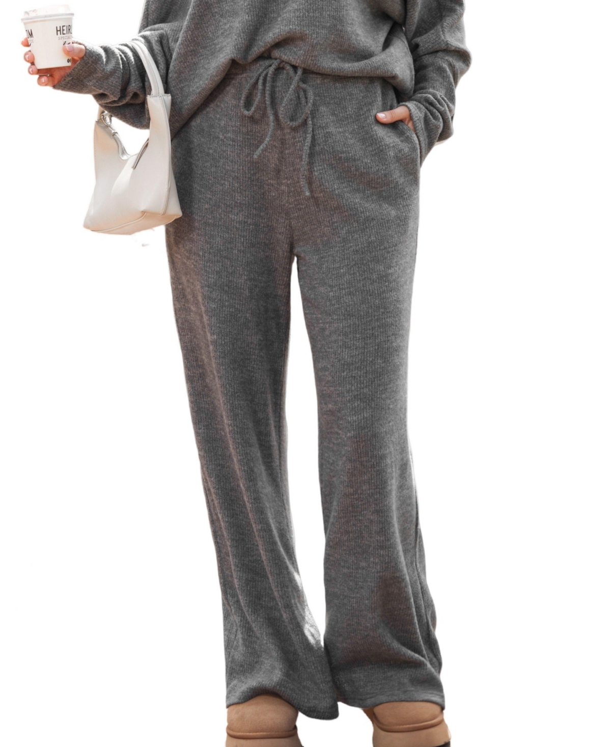 Click here for Cupshe Womens Grey Loose Leg Jersey Pants - Grey prices